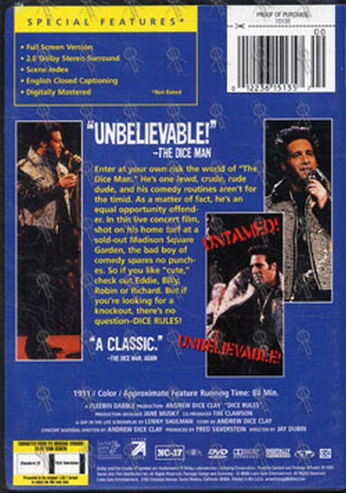 TV ANDREW DICE CLAY DICE RULES STAND UP COMEDY DVD 1991 VERY RARE ...
